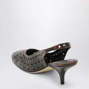 Dries Van Noten Aged Leather Perforated Slingback Shoes