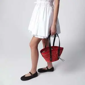 Loewe Small Iraca Palm And Leather Braid Basket Bag