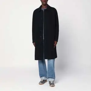 Harris Wharf London Navy Virgin Wool Single-breasted Coat