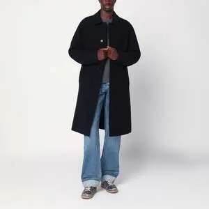 Harris Wharf London Navy Virgin Wool Single-breasted Coat