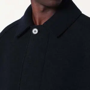 Harris Wharf London Navy Virgin Wool Single-breasted Coat