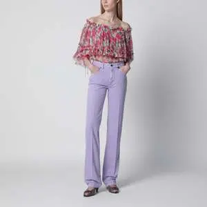 Chloé Puff Sleeve Off-shoulder Silk Top - Multicolor