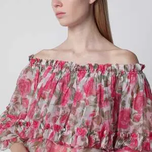 Chloé Puff Sleeve Off-shoulder Silk Top - Multicolor