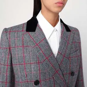 Chloé Double-breasted Checkered Virgin Wool Blazer