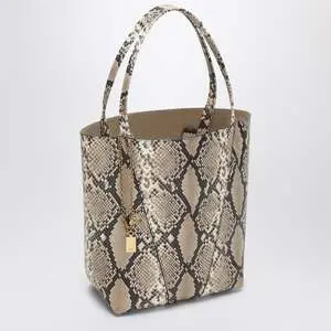 Chloé Large Spin Tote Bag In Python-effect Leather - Beige