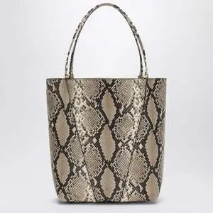 Chloé Large Spin Tote Bag In Python-effect Leather - Beige