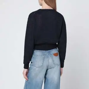 Chloé Navy Alpaca-blend Crewneck Sweater With Embroidered Logo