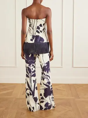 Cara Cara Benita Fringed Floral-print Stretch-crepe Tank - Neutrals