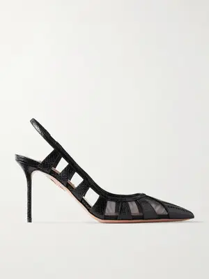 AQUAZZURA Screen 85 Cut Out Mesh-trimmed Leather Pumps