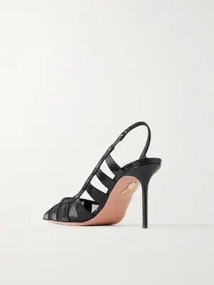 AQUAZZURA Screen 85 Cut Out Mesh-trimmed Leather Pumps