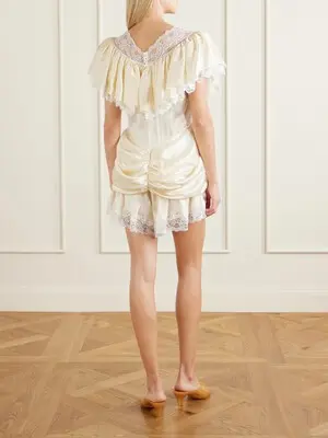 Chloé Ruffled Lace-trimmed Silk-satin Playsuit