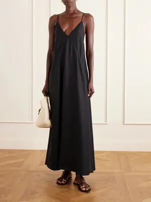 Another Tomorrow Knotted Paneled Linen Maxi Dress