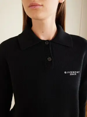Givenchy Logo-embroidered Wool And Cashmere-blend Polo Sweater - Black
