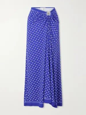 Christopher Esber Orbit Embellished Ruched Printed Stretch-jersey Maxi Skirt - Purple