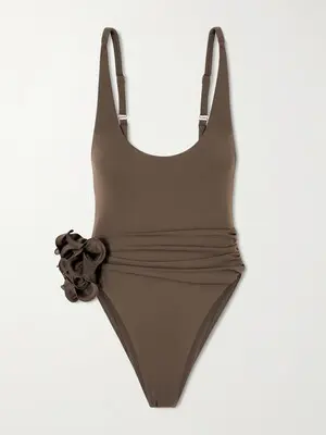 Magda Butrym Embellished Gathered Swimsuit - Brown