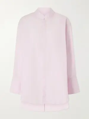 Comme Si Mandarin Collar Striped Cotton-poplin Tunic Shirt
