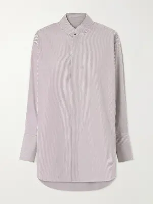 Comme Si Mandarin Collar Striped Cotton Poplin Tunic Shirt