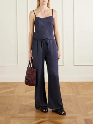LESET Daniel" Satin Wide-leg Pants - Blue