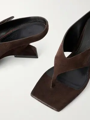 Attico Cheope Suede Wedge Thong Sandals - Black