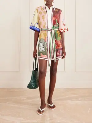 ALEMAIS Tangible Love Belted Printed Linen Mini Dress - Multi