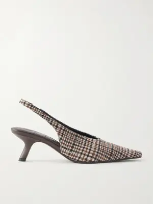 Brunello Cucinelli Checked Wool Slingback Pumps