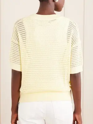 Varley Callie Open-knit Cotton Polo Top - Yellow