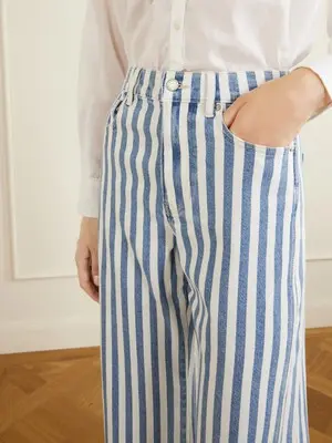 Veronica Beard Taylor Striped High-rise Wide-leg Jeans