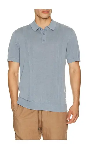 Onia Silk Ribbed Knit Polo Shirt In Blue - Lagoon