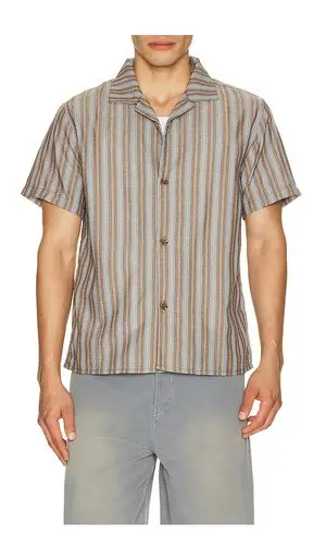 RHYTHM Vacation Stripe Shirt In Brown - Chocolate