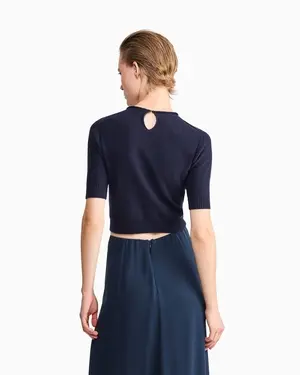Giorgio Armani Sweater Cashmere Microcrystals Trim Short-sleeve - Blue