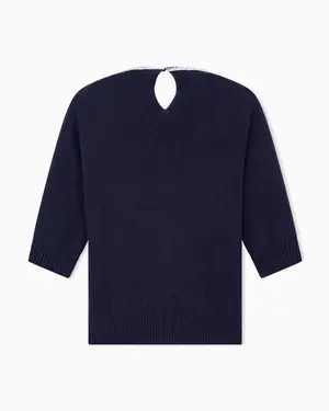 Giorgio Armani Short-sleeve Cashmere Sweater With Microcrystal Trim - Blue