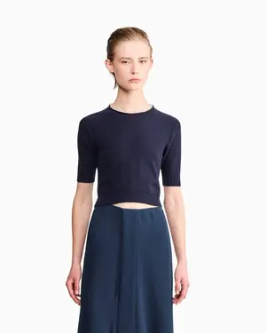 Giorgio Armani Short-sleeve Cashmere Sweater With Microcrystal Trim - Blue