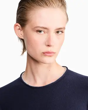 Giorgio Armani Short-sleeve Cashmere Sweater With Microcrystal Trim - Blue