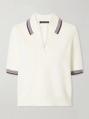 Veronica Beard Quinelle Striped Cotton-blend Polo Shirt - Neutrals