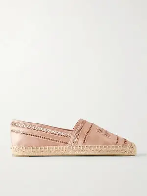 Tory Burch Open Weave Embroidered Satin Espadrilles - Brown