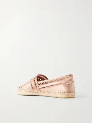 Tory Burch Open Weave Embroidered Satin Espadrilles - Brown