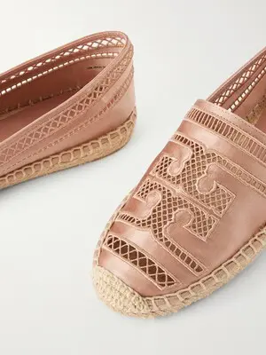 Tory Burch Open Weave Embroidered Satin Espadrilles - Brown