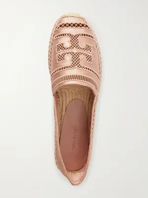 Tory Burch Open Weave Embroidered Satin Espadrilles - Brown