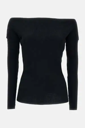 PAROSH Ribbed Boat Neck Sweater - Nero