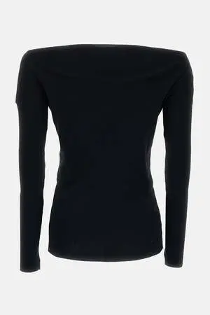 PAROSH Ribbed Boat Neck Sweater