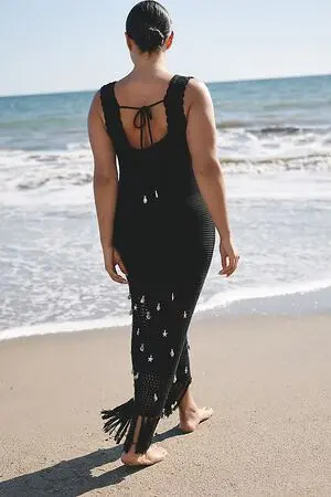 EN SAISON Crochet Maxi Dress With Fringe Hem