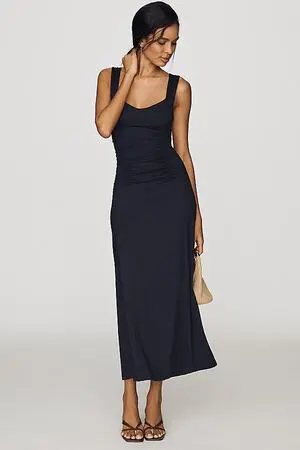 Maeve Square-neck Ruched Knit Midi Dress - Black