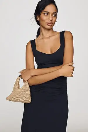 Maeve Square-neck Ruched Knit Midi Dress - Black