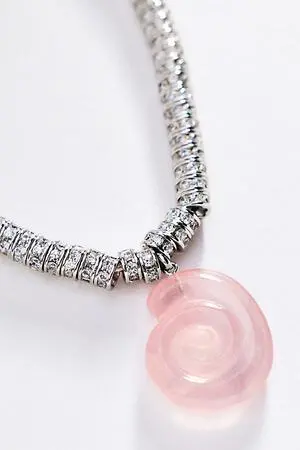 LUV AJ Rose Quartz Rhinestone Necklace