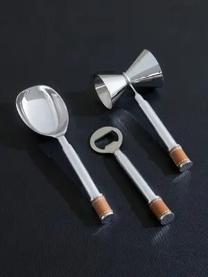Ralph Lauren Wyatt Leather-trimmed -tone Bar Tool Set - Silver