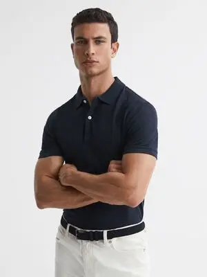 REISS Puro Slim Fit Garment Dye Polo Shirt - Navy