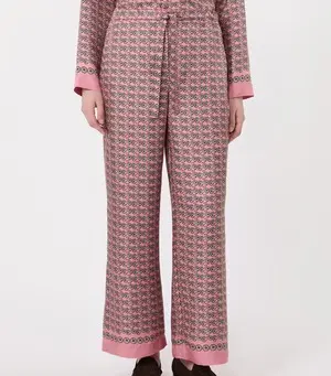 Max Mara Silk Bicycle Print Wide-leg Trousers