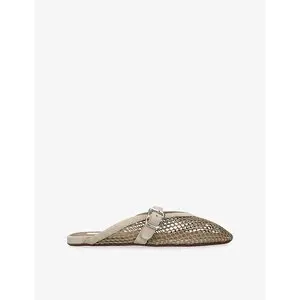 Alaïa Fishnet Mesh Leather Mules - Beige