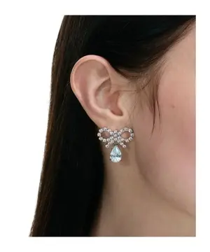 SELF-PORTRAIT Embellished Micro Bow Droplet Earrings