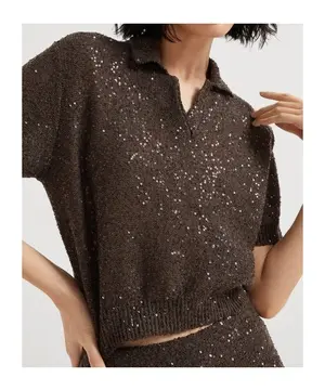 Brunello Cucinelli Sequin Embellished Polo Top